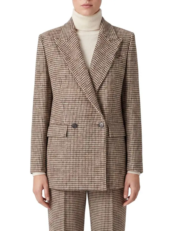 DONDUP Houndstooth Double Breasted Blazer - Brown