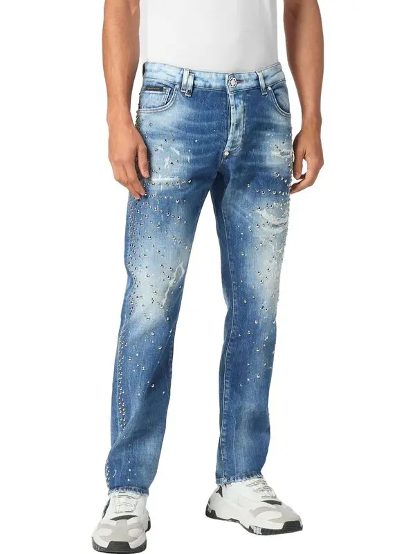 Philipp Plein Studded Distressed Jeans - Blue