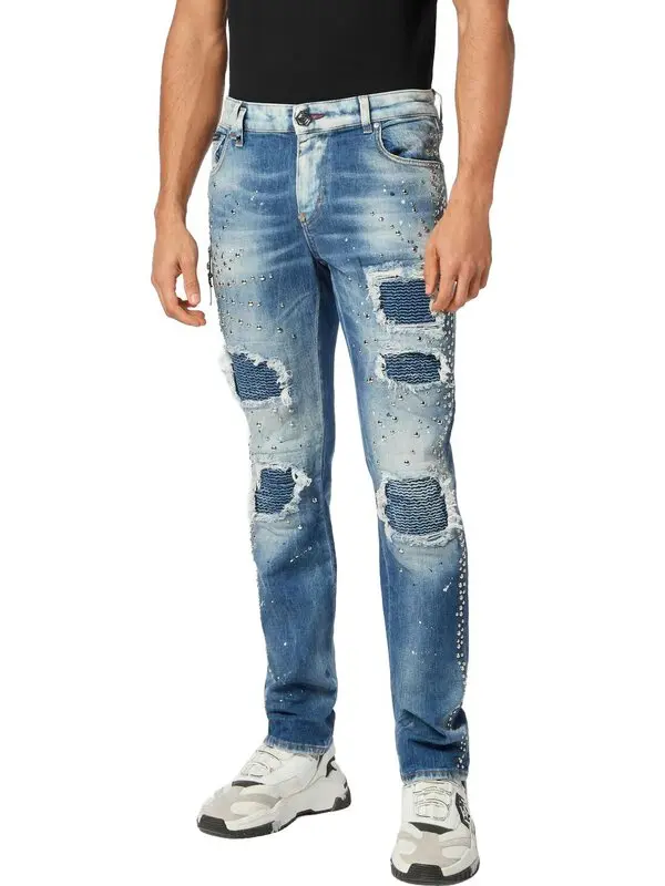 Philipp Plein Embellished Denim Jeans - Blue
