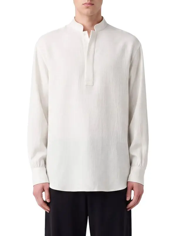 Valentino Garavani Pure Linen Shirt With Mandarin Collar And Concealed Placket - White