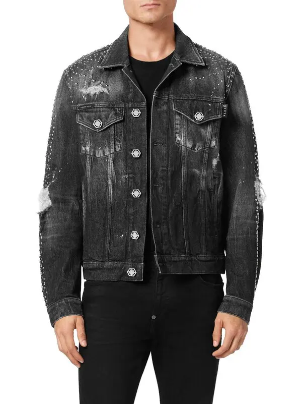 Philipp Plein Embellished Denim Jacket - Grey