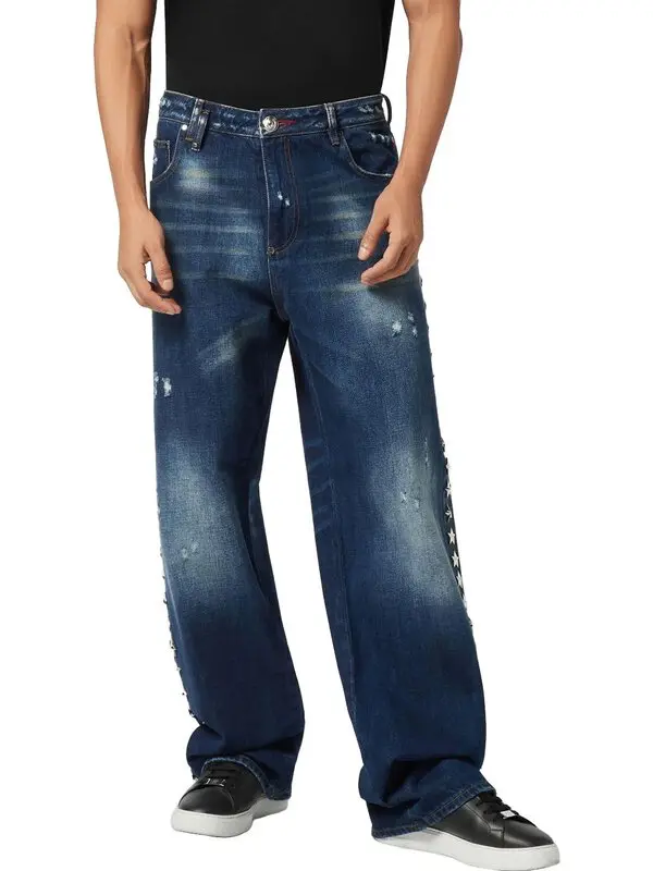 Philipp Plein Embellished Wide Leg Jeans - Denim