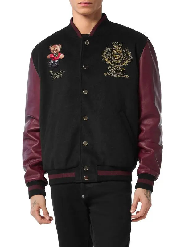 Philipp Plein Teddy Bear Varsity Jacket - Black