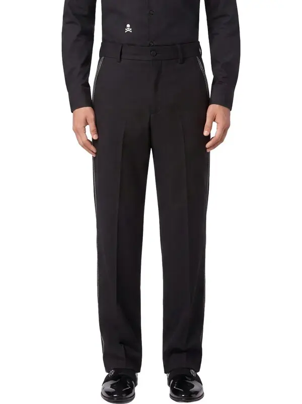 Philipp Plein Straight-leg Crêpe Tailored Trousers With Pleats - Black