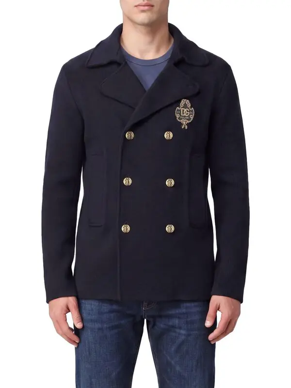 Dolce & Gabbana Double Breasted Emblem Coat - Blue