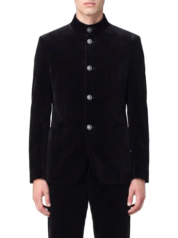 Giorgio Armani Slim Fit Single-breasted Velvet Blazer With Mandarin Collar - Black