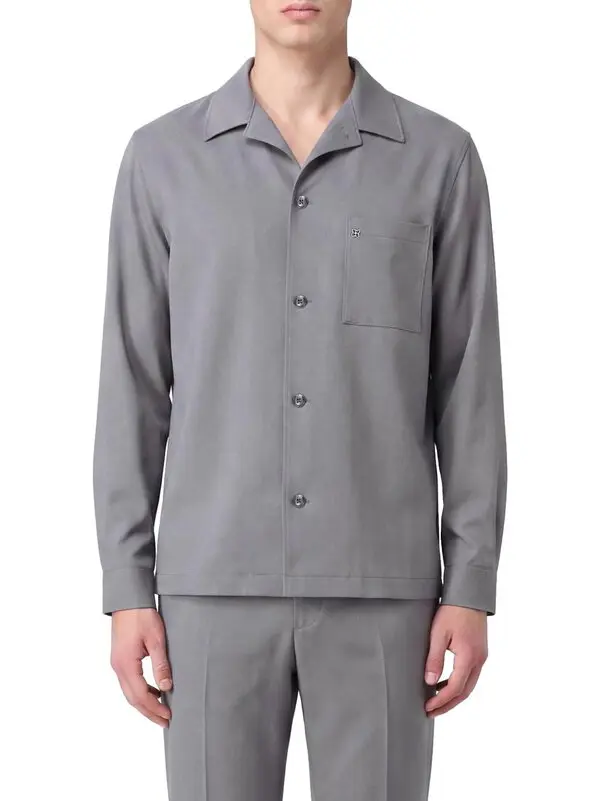 Tagliatore Casual Cuban Collar Shirt In Stretch Virgin Wool With Patch Pockets - Brown
