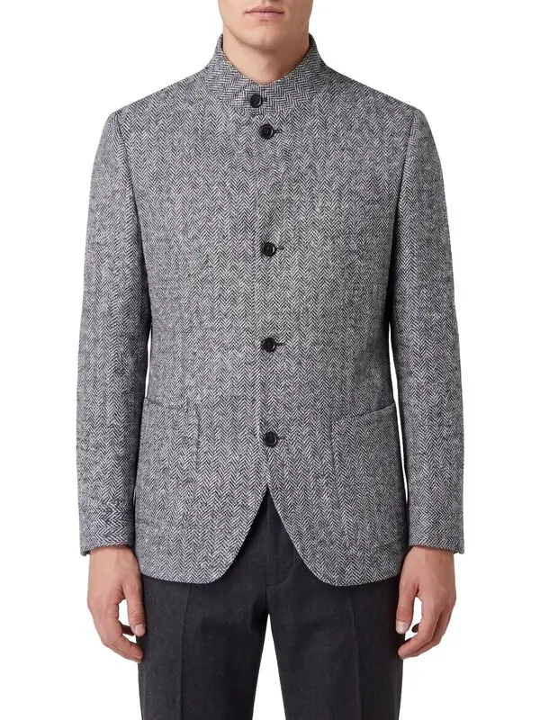 LARDINI Textured Herringbone Blazer - Black