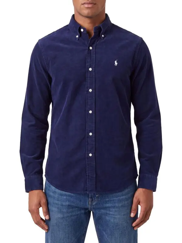 Polo Ralph Lauren Corduroy Shirt With Button-down Collar And Logo - Blue