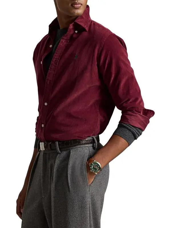 Polo Ralph Lauren Corduroy Shirt With Button-down Collar And Logo - Wine