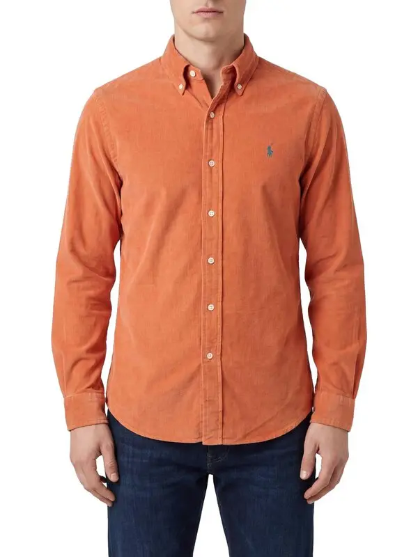 Polo Ralph Lauren Corduroy Shirt With Button-down Collar And Logo - Yellow