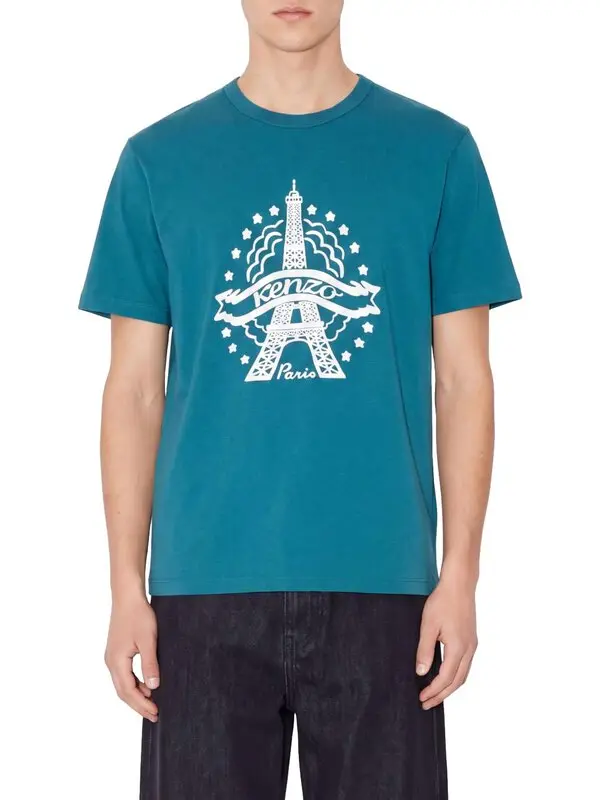 Kenzo Crewneck Cotton T-shirt With Contrasting Graphic Logo Print On The Front - Green