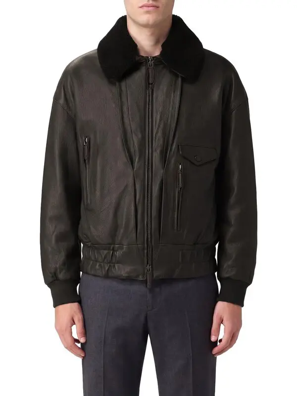 Giorgio Armani Leather Bomber Jacket - Dark