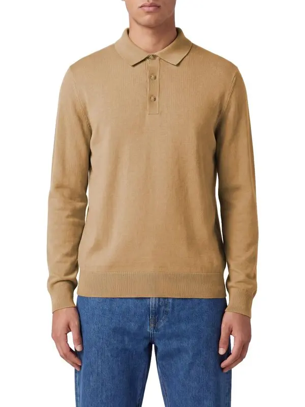 BOSS Long Sleeve Polo Sweater - Beige