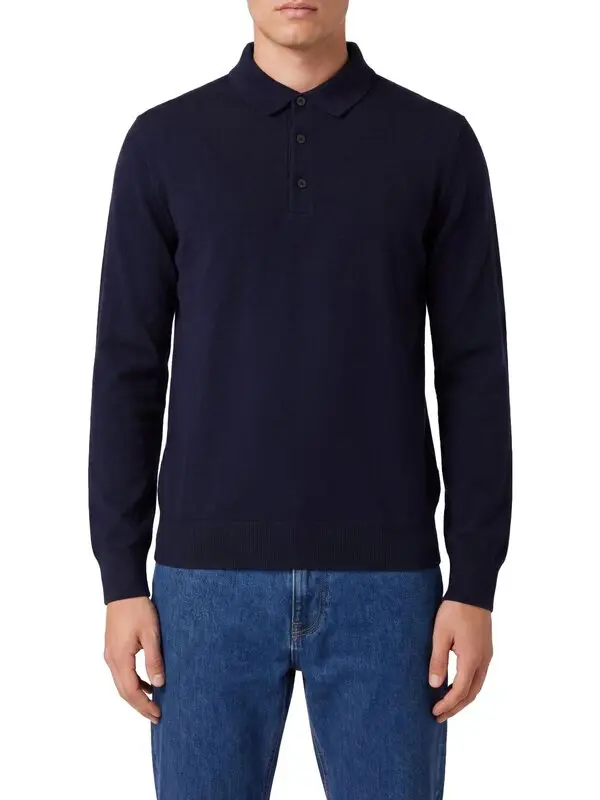 BOSS Long Sleeve Polo Sweater - Blue