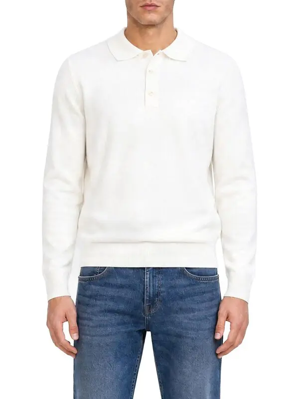 BOSS Long Sleeve Polo Sweater - White