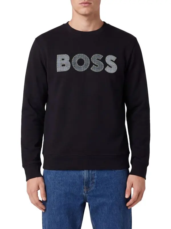 BOSS Crew Neck Sweatshirt With Appliqué Logo - Black