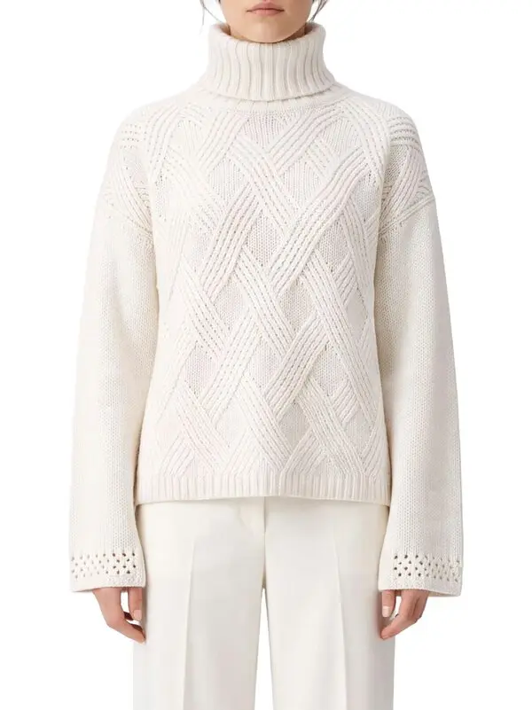 TWINSET Ribbed Knit Turtleneck Sweater - White