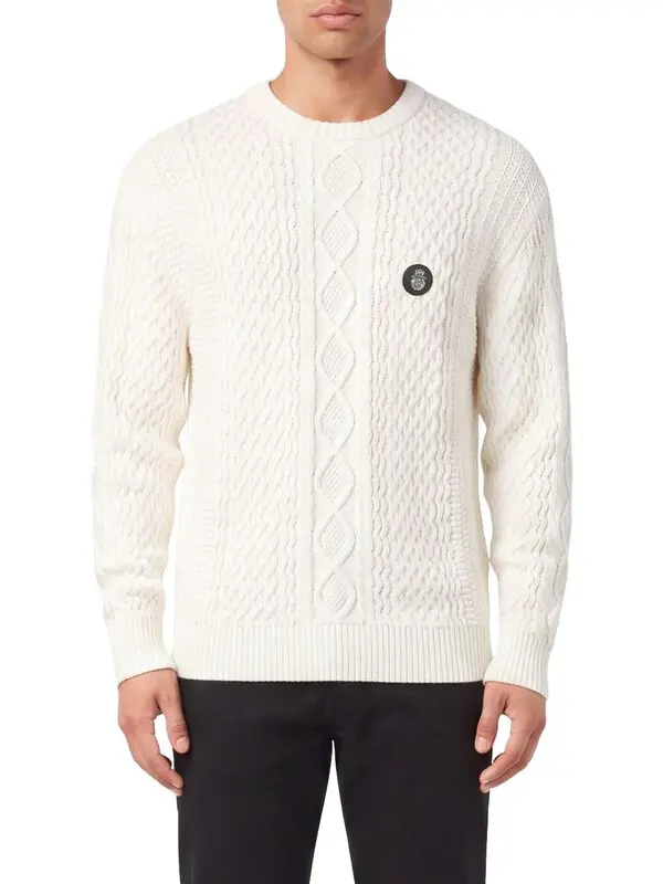 BILLIONAIRE Cable Knit Crewneck Sweater - White