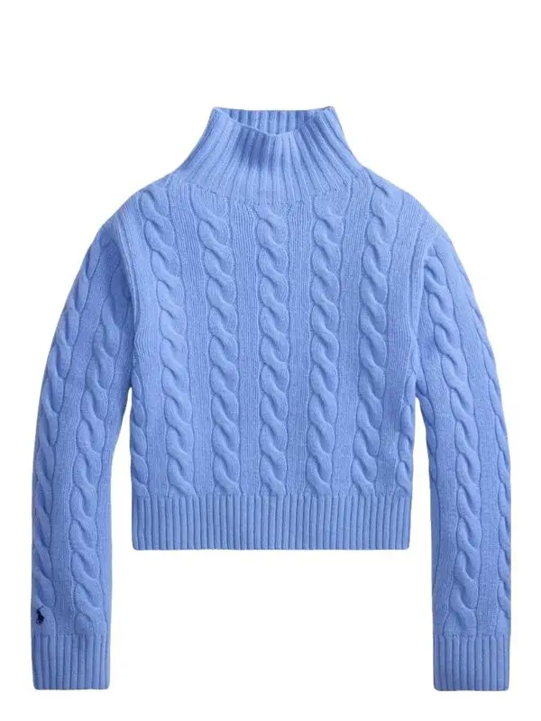 Polo Ralph Lauren Cable Knit Cropped Turtleneck Sweater - Blue