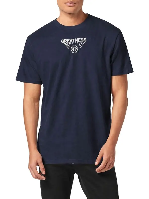 Philipp Plein Cotton Jersey T-shirt With Contrasting Embroidered Front Logo - Blue