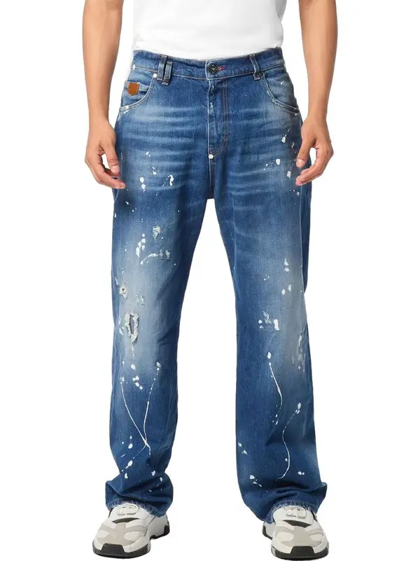 Philipp Plein Distressed Paint Splatter Jeans - Blue