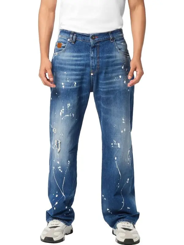 Philipp Plein Distressed Paint Splatter Jeans - Denim