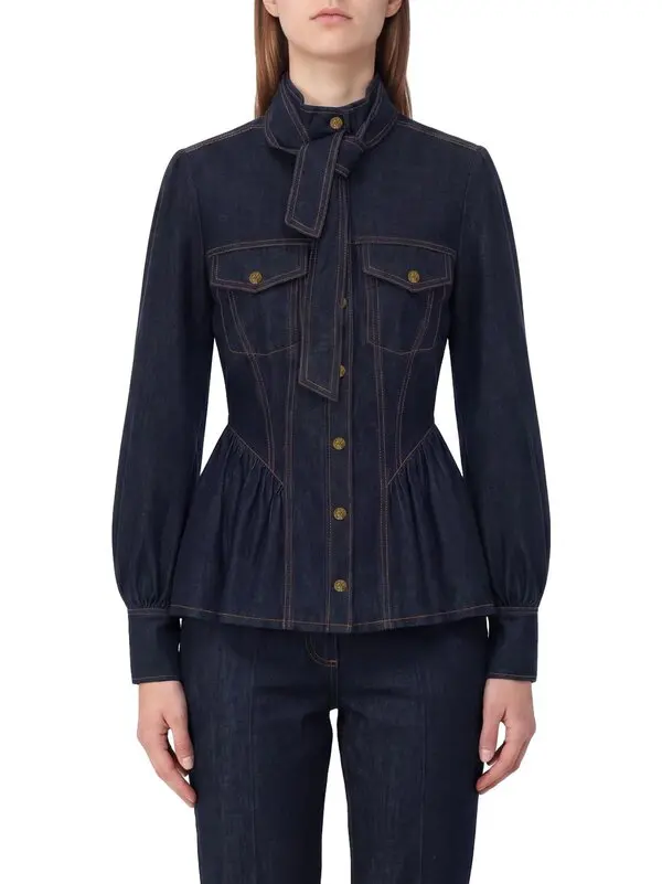 Zimmermann Denim Shirt With Bow Detail - Blue