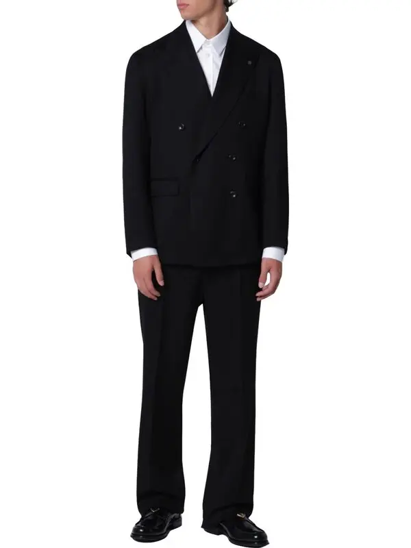 Tagliatore Double-breasted Ceremony Suit In Stretch Virgin Wool - Black