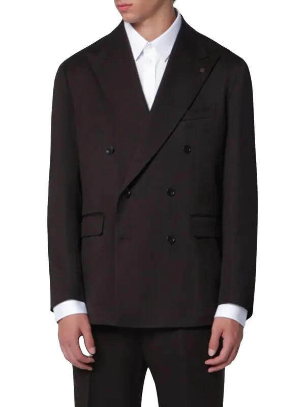 Tagliatore Double-breasted Ceremony Suit In Stretch Virgin Wool - Brown