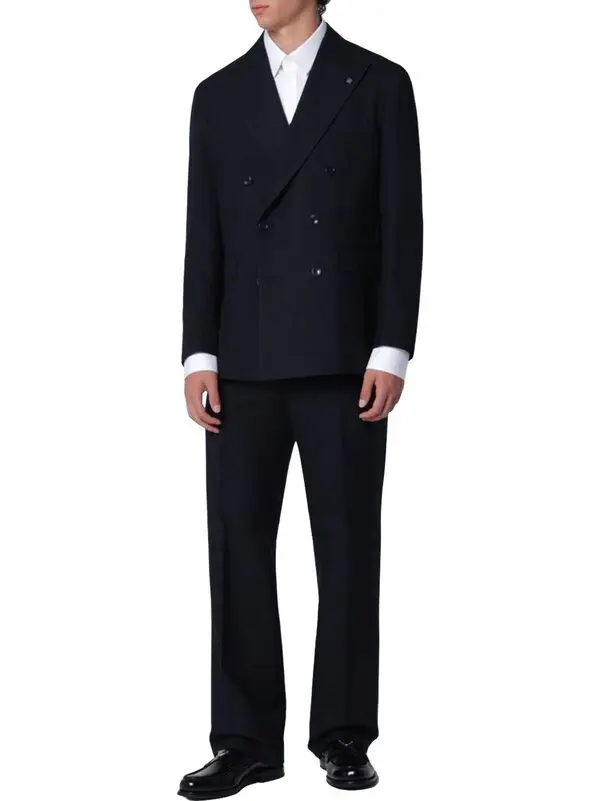 Tagliatore Formal Double-breasted Suit In Pure Virgin Wool - Blue
