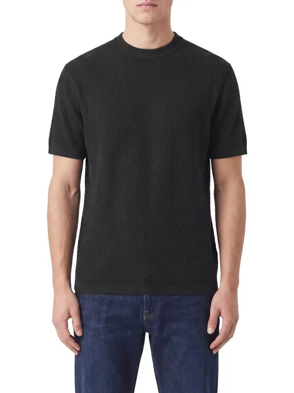 Emporio Armani Slim Fit Ribbed Virgin Wool Crewneck T-shirt - Black