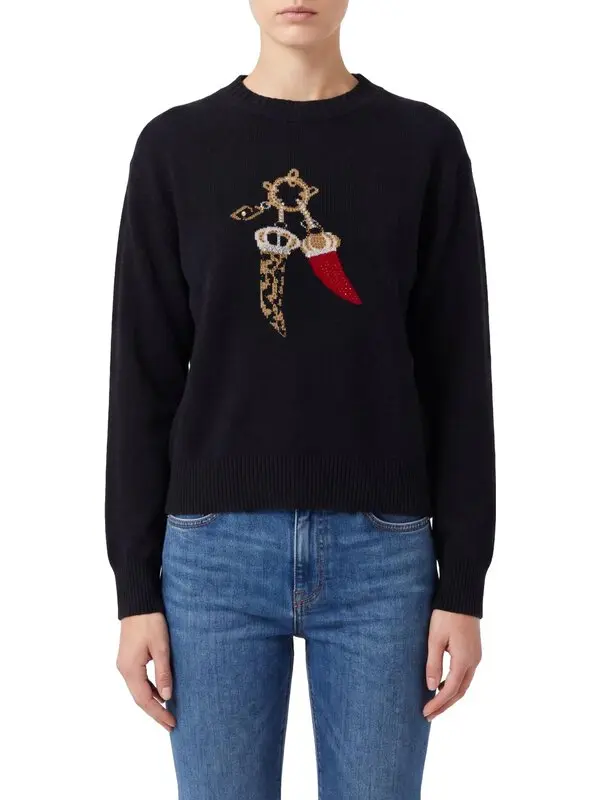 Liu Jo Embellished Crew Neck Sweater - Black