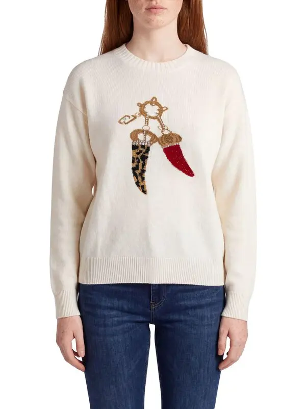 Liu Jo Embellished Crew Neck Sweater - White