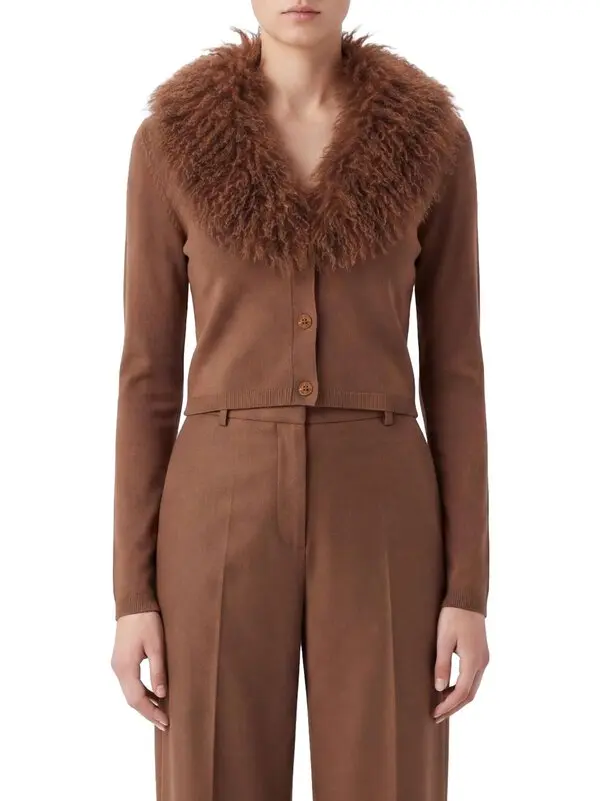 TWINSET Cropped Cardigan With Fur Collar - Brown