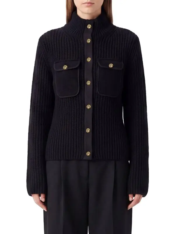 Pinko Ribbed Knit Mock Neck Sweater With Pocket Details - Black