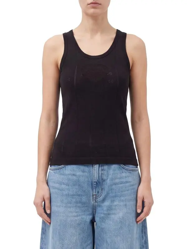 GANNI Ribbed Tank Top - Black