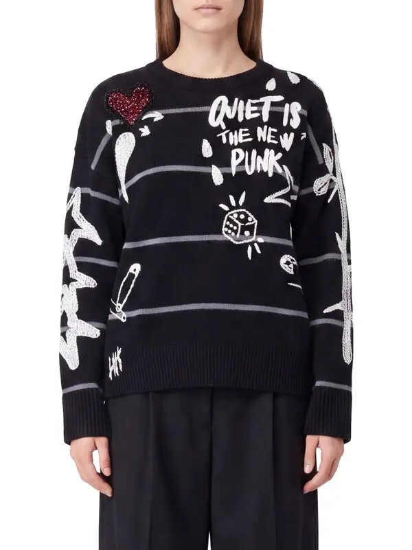Pinko Striped Graphic Pullover - Black