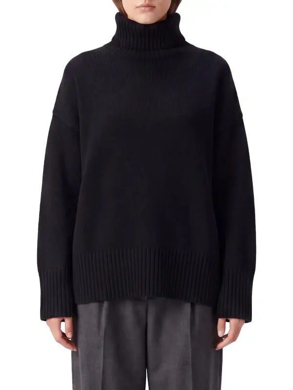 Pinko High Neck Ribbed Knit Pullover - Black