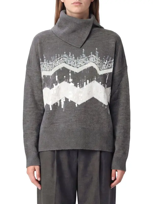 Liu Jo Sequin Embellished Chevron Knit Sweater - Grey