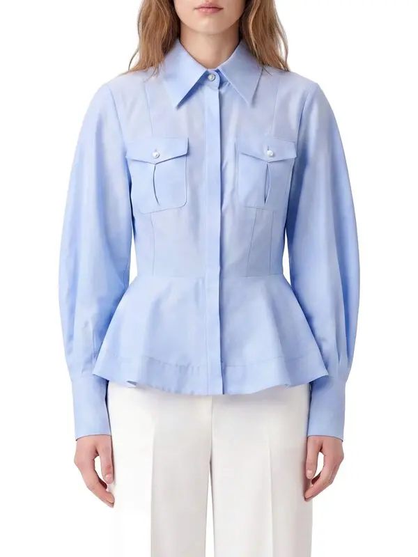Elisabetta Franchi Peplum Shirt With Pocket Detail - Blue