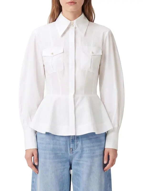 Elisabetta Franchi Peplum Shirt With Pocket Detail - White