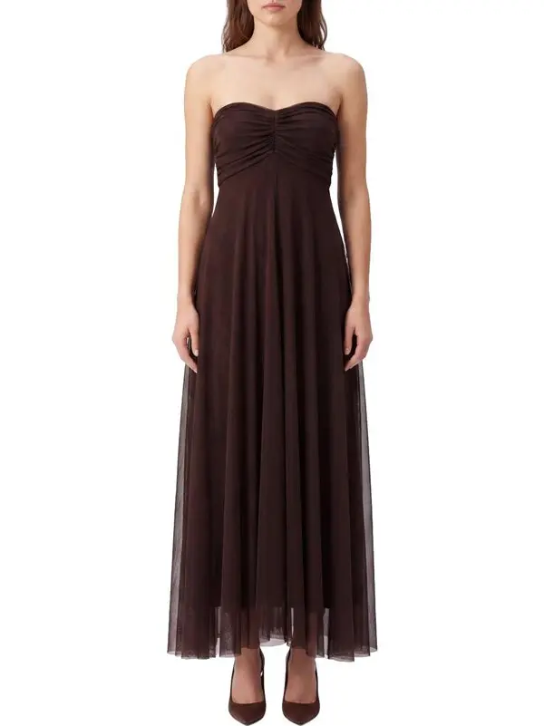 TWINSET Strapless Ruched Tulle Gown - Brown