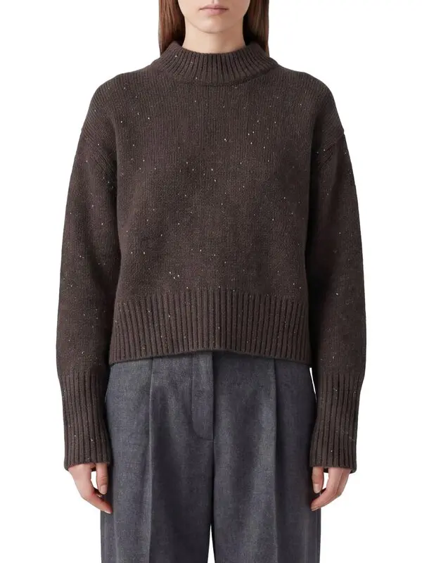 LISA YANG Ribbed High Neck Sweater With Speckled Detail - Brown