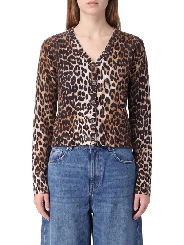 GANNI Leopard Print V-neck Cardigan - Brown