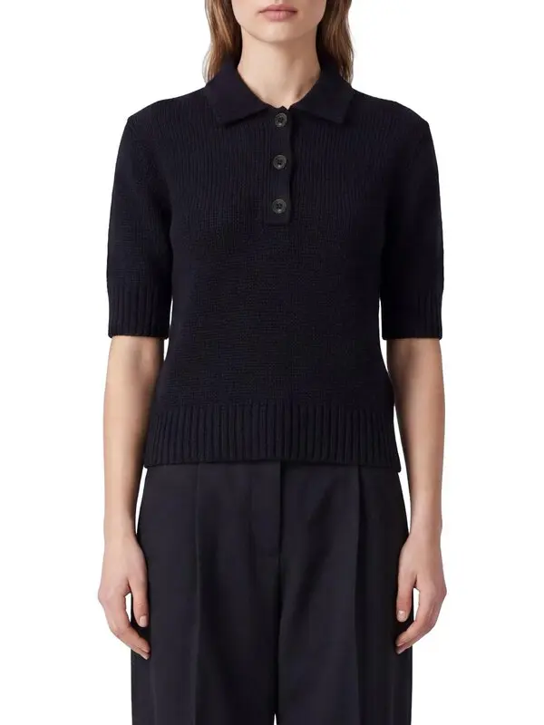 LISA YANG Knitted Polo Shirt - Black