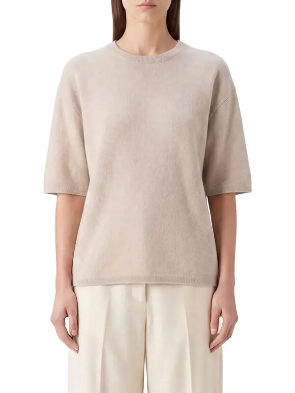 LISA YANG Cashmere Blend Short Sleeve Top - Beige