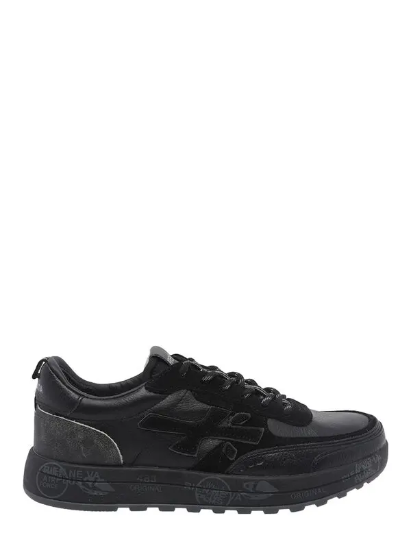 Premiata Nous Calf Leather Lace-up Sneakers With Serrated Sole - Black