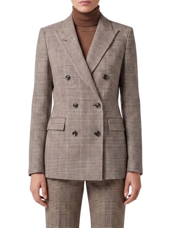 Tagliatore Double Breasted Plaid Blazer - Brown