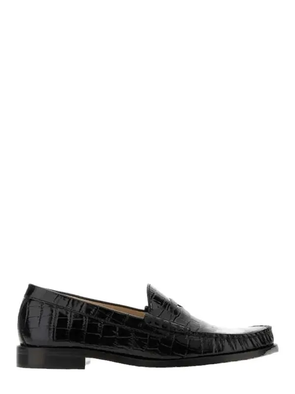 STUART WEITZMAN Croc Effect Flat Loafers - Black